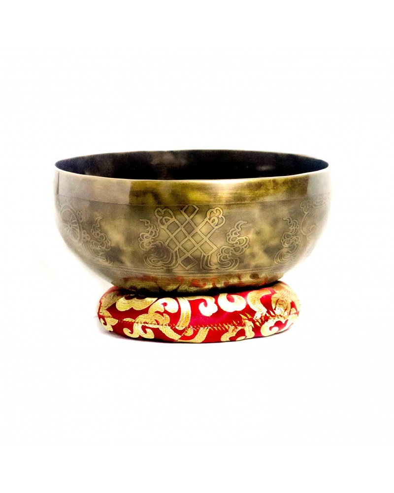 Superbe Bol chantant tibétain gravé buddha 21cm 7 Métaux
